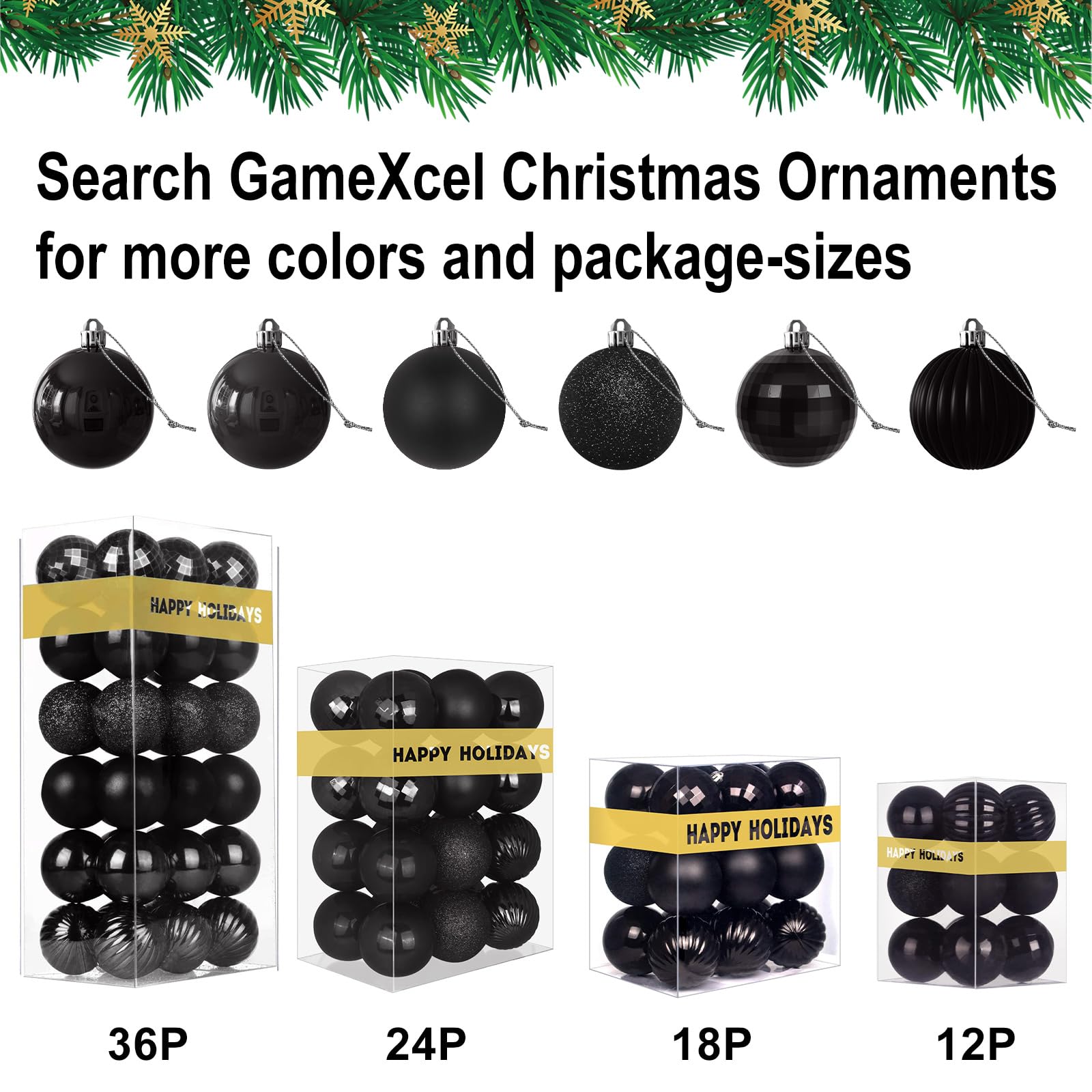 Black 3.2" Large Christmas Balls - Christmas Tree Decoration Ornaments Shatterproof Hanging Balls for Birthday Halloween Holiday Wedding Decorations Set of 24pcs