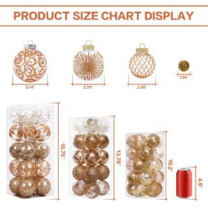 70MM/2.76" Christmas Ornaments Set, 20PCS Shatterproof Decorative Hanging Ball Ornament with Stuffed Delicate Decorations, Clear Rustic Xmas Tree Balls for Holiday Party- Champagne Gold.