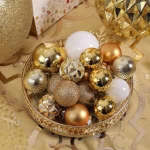 ISULIFE 87ct Christmas Ball Ornaments Set Shatterproof Seasonal Hanging Decorations with Reusable Hand-held Gift Package for Xmas Tree Holiday Party and Home Decor, Gold