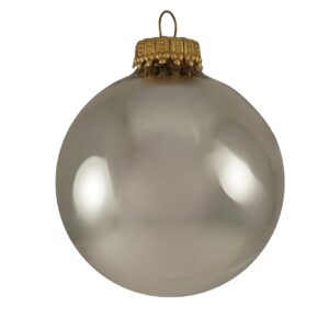 Glass Christmas Tree Ornaments - 67mm/2.63" Designer Balls from Christmas by Krebs - Seamless Hanging Holiday Decorations for Trees - Set of 12 Ornaments (Silver with White Festive Trees)