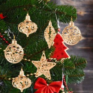 Christmas Balls Ornaments Sets Christmas Tree Decorations Gold Hollowed Out Five Pointed Star Creative Shaped Xmas Hanging Ornament for Christmas Tree Outdoor Indoor Gifts Clearancce