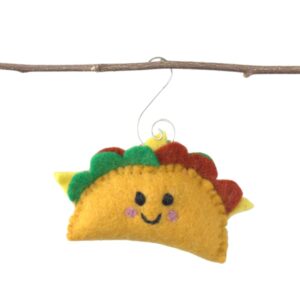 taco christmas ornament- set of 1 or 3- tacos approx. 2.5" x 3.75"- 100% wool- pretend play- taco tuesday- christmas tree decor with hooks- winter holiday decoration- handmade gift idea