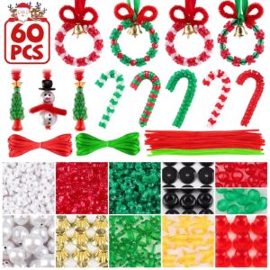 lanstics 60 sets christmas craft beaded ornament kit including 18pcs wreath/18pcs candy cane/12pcs snowmen/12pcs christmas tree for xmas craft tree decorations adults holiday party (assembly needed)