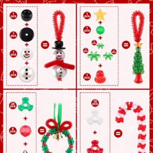 Lanstics 60 Sets Christmas Craft Beaded Ornament Kit Including 18PCS Wreath/18PCS Candy Cane/12PCS Snowmen/12PCS Christmas Tree for Xmas Craft Tree Decorations Adults Holiday Party (Assembly Needed)