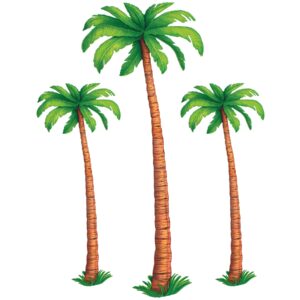 beistle 3 piece 4' & 6' jointed palm tree decorations, cardstock paper cut outs for luau theme tropical hawaiian party décor