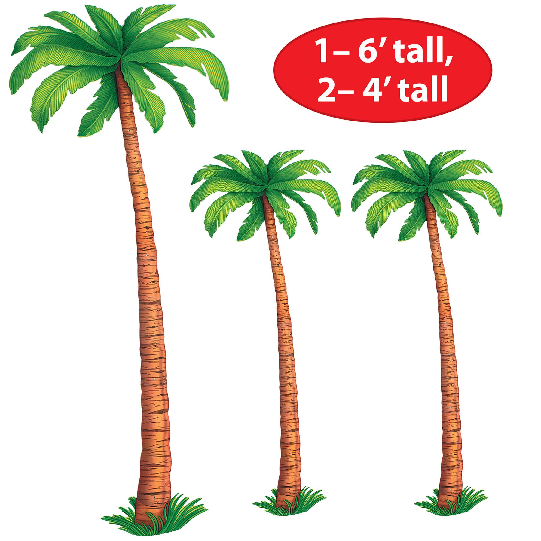 Beistle 3 Piece 4' & 6' Jointed Palm Tree Decorations, Cardstock Paper Cut Outs for Luau Theme Tropical Hawaiian Party Décor