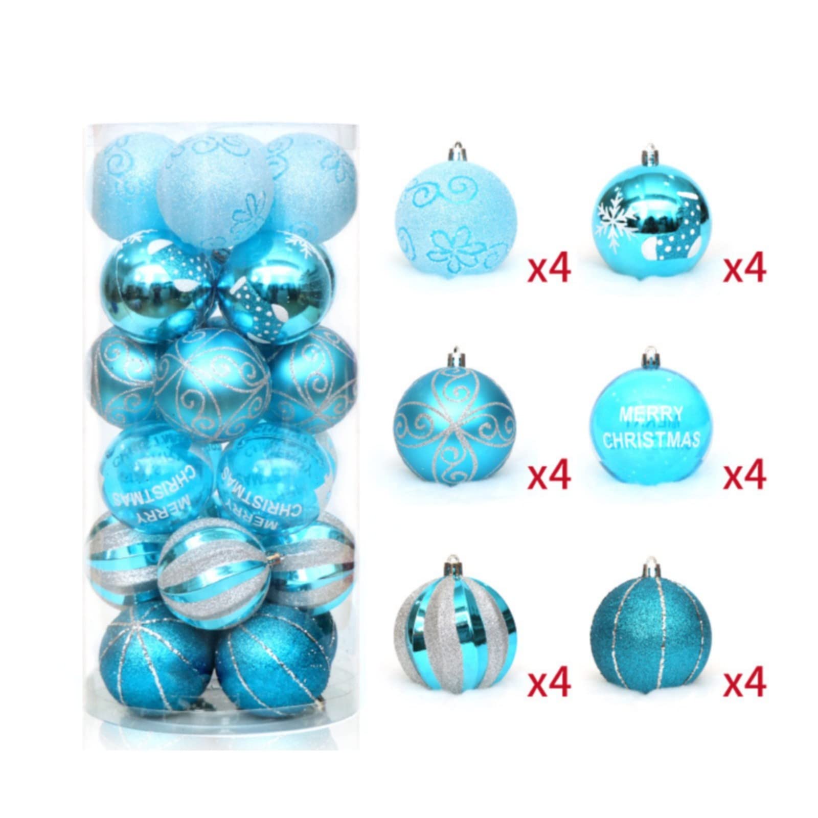 QAZIUY Christmas Balls Ornaments for Xmas Tree Hanging Christmas Baubles 2.36" Pack of 24 Christmas Balls Tree Decoration Plastic Reusable Outdoor Ornaments Garden Room Decorative Pendant