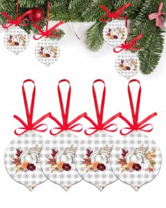 acrylic christmas ornament set of 4 fall pumpkins 2023 xmas tree tag decorations, thanksgiving day autumn retro leaves ornaments with ribbon for holiday party hanging tag accessories gray gingham