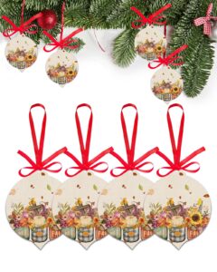 acrylic christmas ornament set of 4 thanksgiving day 2023 xmas tree tag decorations, watercolor flowers in bottle ornaments with ribbon for holiday party hanging tag accessories retro fall leaves