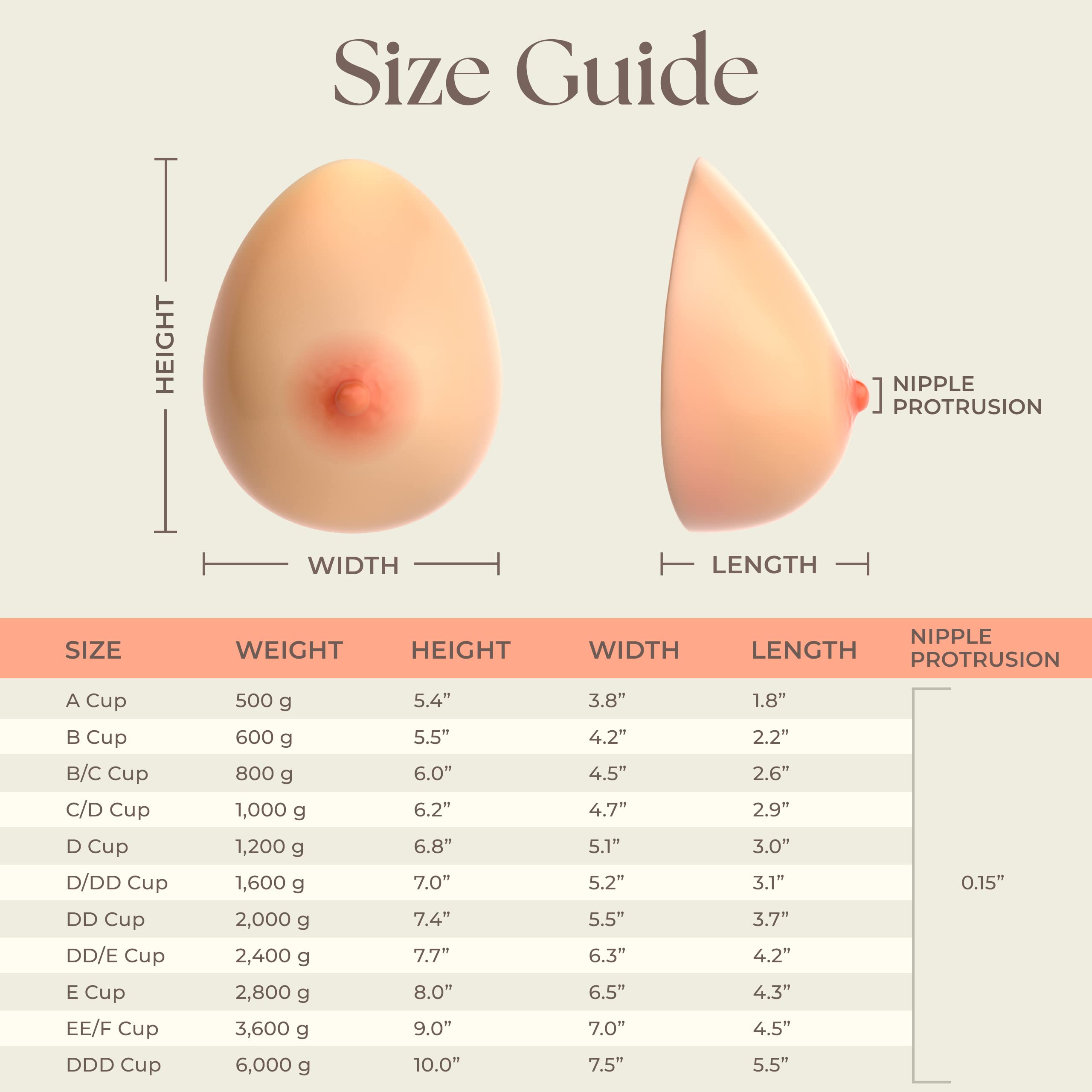 Feminique Silicone Breast Forms | Prosthetic Breast for Transgender, Mastectomy, Crossdressers| Fake Boobs, Fake Breasts - Pair (C/D Cup (1000g) Pair, Beige)