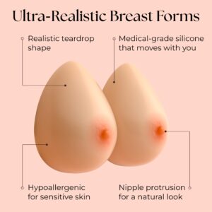 Feminique Silicone Breast Forms | Prosthetic Breast for Transgender, Mastectomy, Crossdressers| Fake Boobs, Fake Breasts - Pair (C/D Cup (1000g) Pair, Beige)