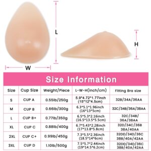 Vollence One Piece C+ Cup Teardrop Silicone Breast Forms Mastectomy Fake Boobs Bra Enhancer Inserts Concave Bra Pads - Nude