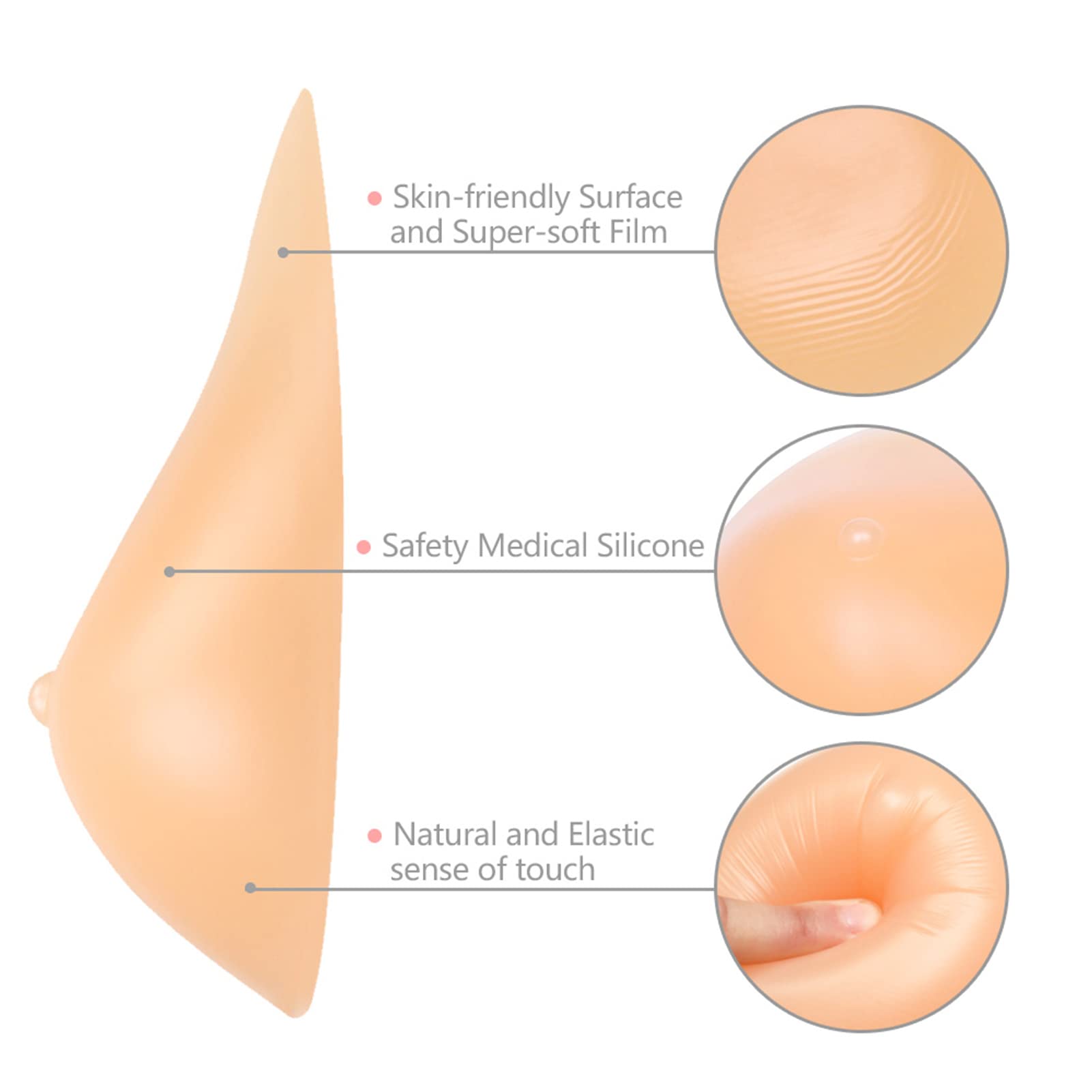 OMMITO Silicone Breast Form Mastectomy Prosthesis Armpit Bra Inserts Pad Enhancer Crossdresser Transgender 1 Piece Right 400g