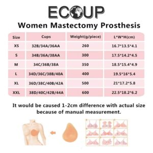 Ecoup Nude Silicone Breast Forms Women Mastectomy Prosthesis (Left Breast, 400g (0.88lb/piece) - Cup 36C/38B/40A)