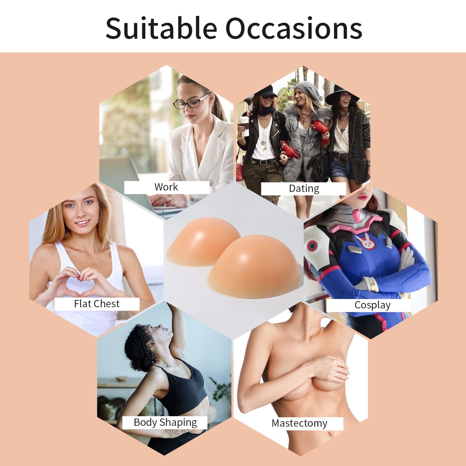 Polreta Pair Concave Breast Forms,Mastcetomy Silicone Breast Prosthesis Bra Inserts Enhancer Pads