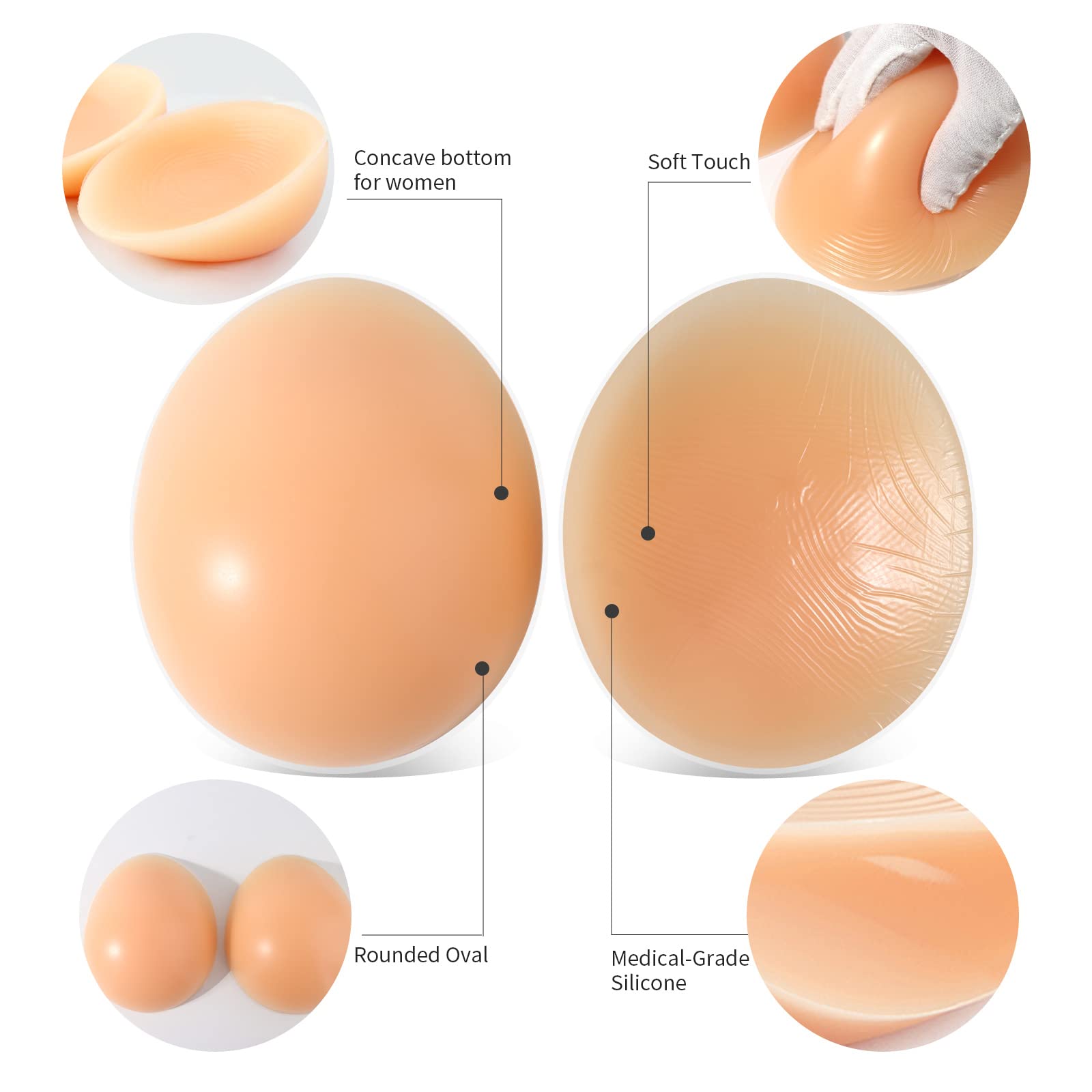 Polreta Pair Concave Breast Forms,Mastcetomy Silicone Breast Prosthesis Bra Inserts Enhancer Pads