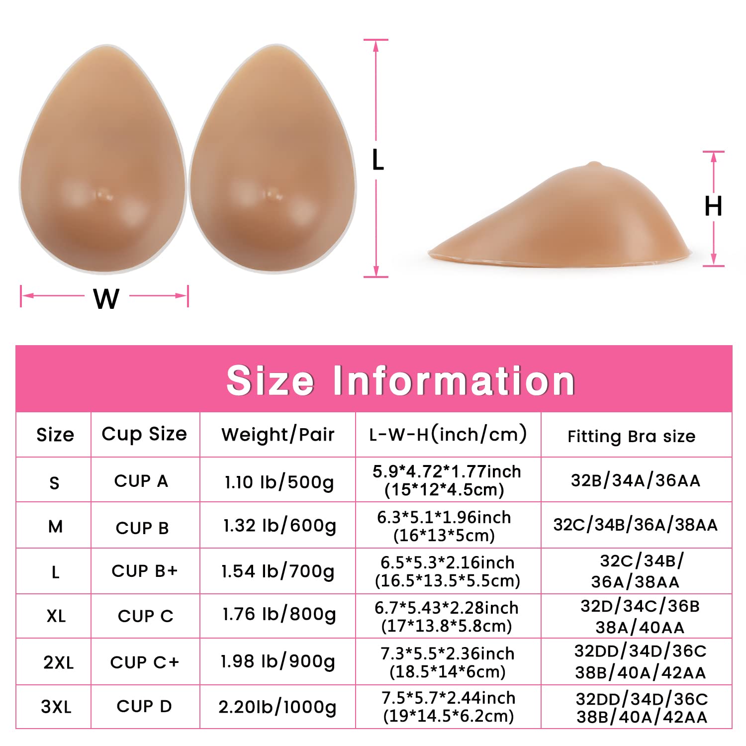 Vollence One Pair B+ Cup Teardrop Silicone Breast Forms Mastectomy Bra Enhancer Inserts Concave Bra Pads