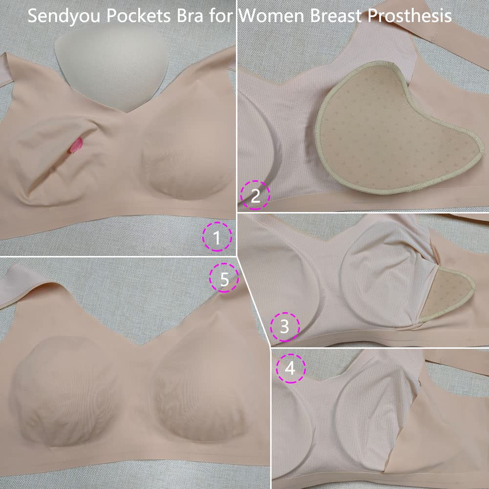 Sendyou SY16 Seamless Mastectomy Bra for Women Breast Prosthesis with Pockets 34-42ABCD Skin