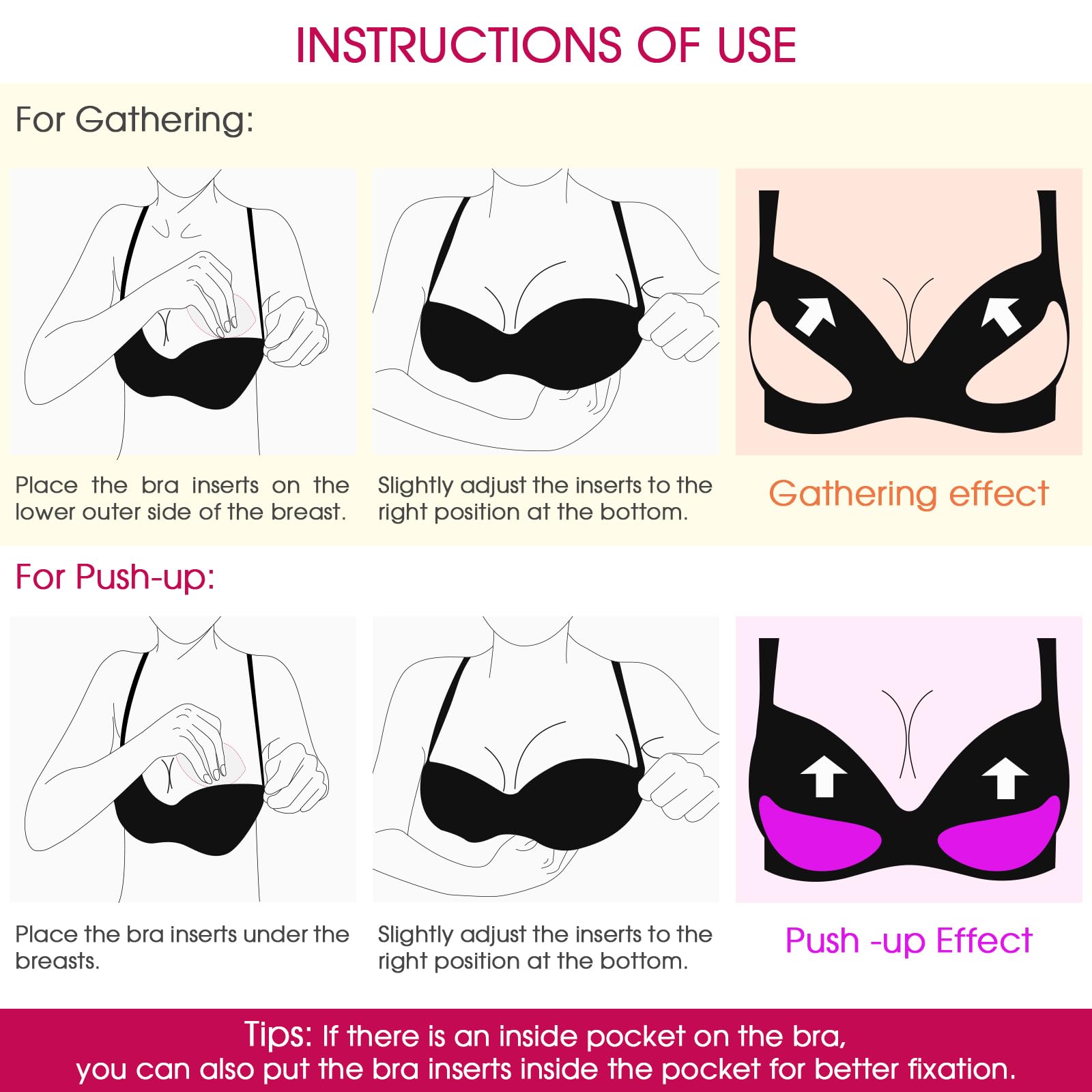 Niceuare Bra Inserts Push Up Premium Silicone Breast Enhancers Comfort & Natural Enhancement Bra Pads Waterproof Breast Lift Large Add 2+ Cup