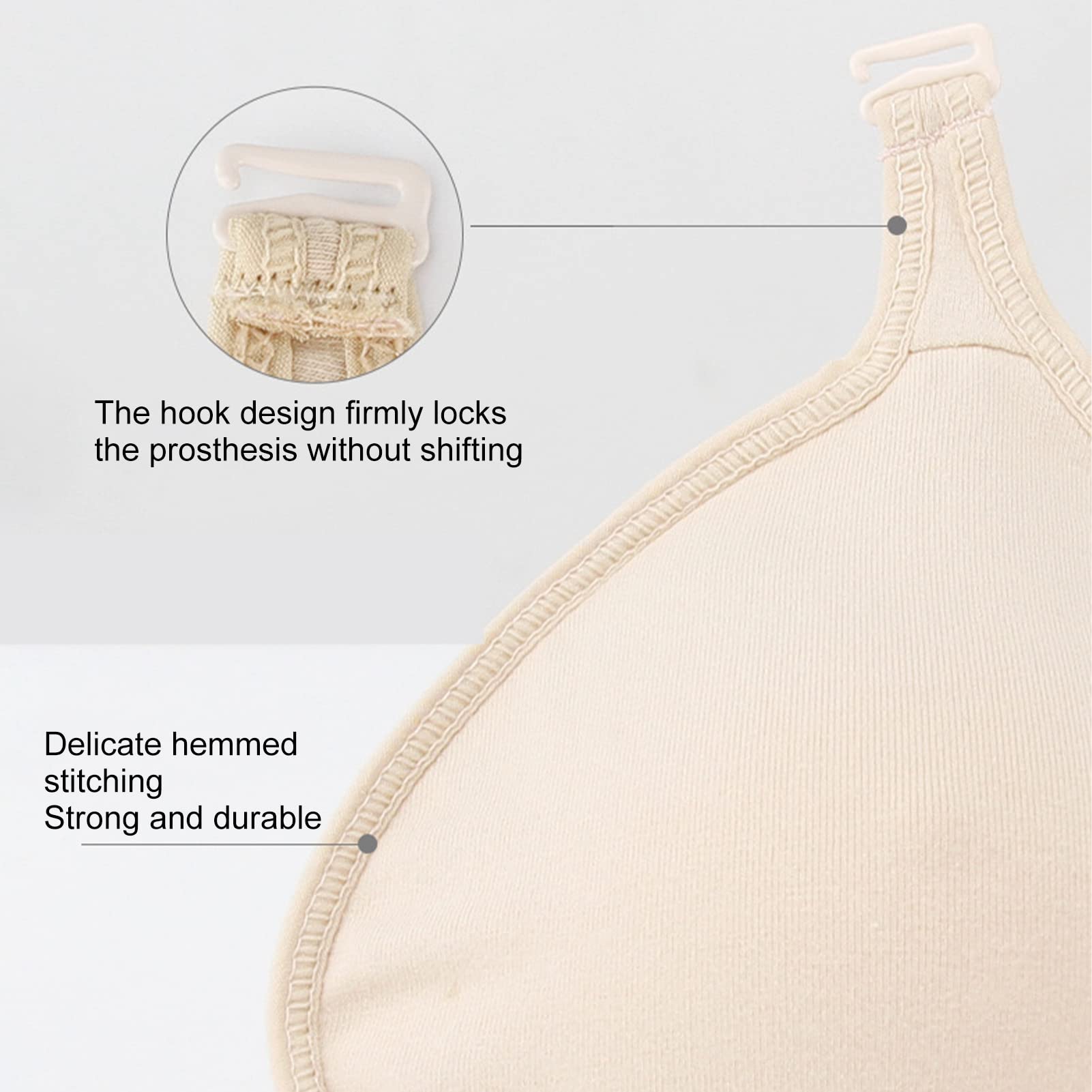 Silicone Breast Forms Protective Cover, Sweat Absorbing Refined Edge Stitching Hook Design Elastic Women Mastectomy Prosthesis Cover Bag Cotton for Fake Boobs