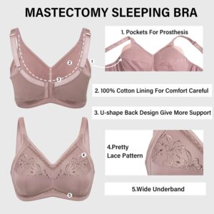 DELIMIRA Women's Mastectomy Pockets Wireless Post-Surgery Plus Size cotton Sleep bralette Bra Mochaccino 38DD