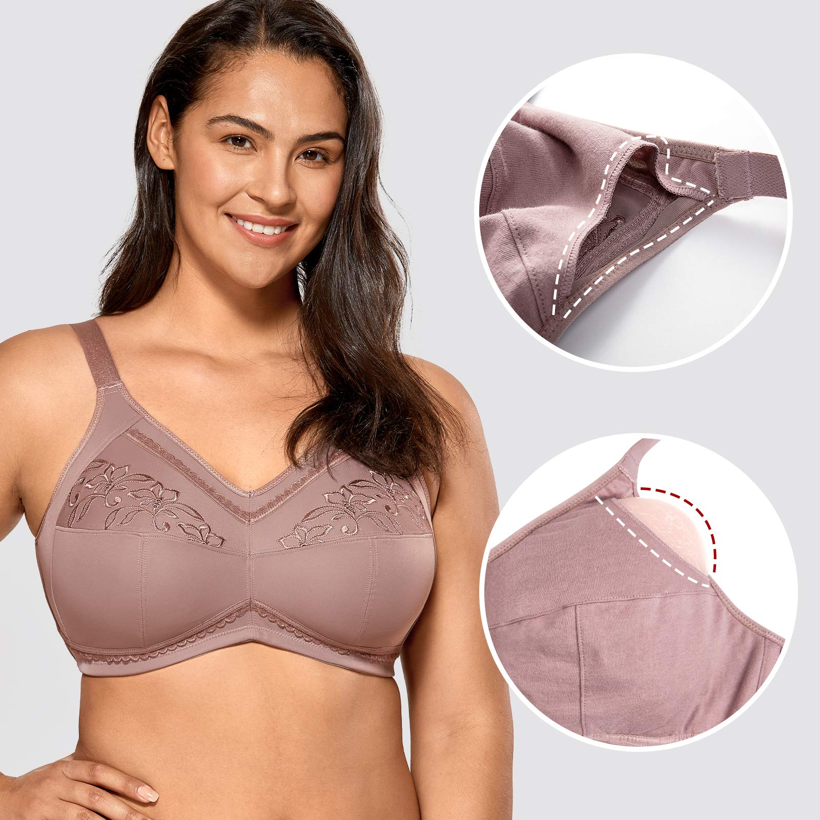 DELIMIRA Women's Mastectomy Pockets Wireless Post-Surgery Plus Size cotton Sleep bralette Bra Mochaccino 38DD