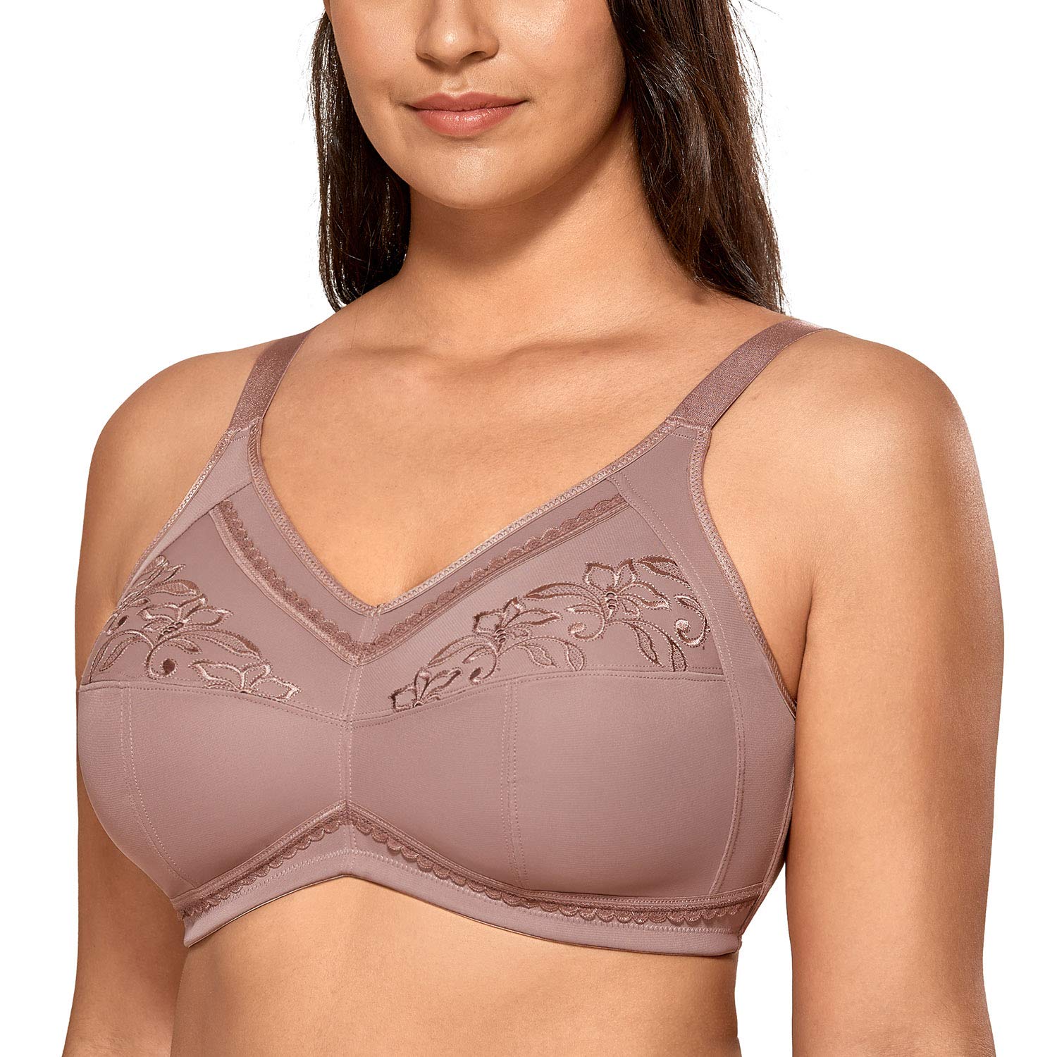 DELIMIRA Women's Mastectomy Pockets Wireless Post-Surgery Plus Size cotton Sleep bralette Bra Mochaccino 38DD