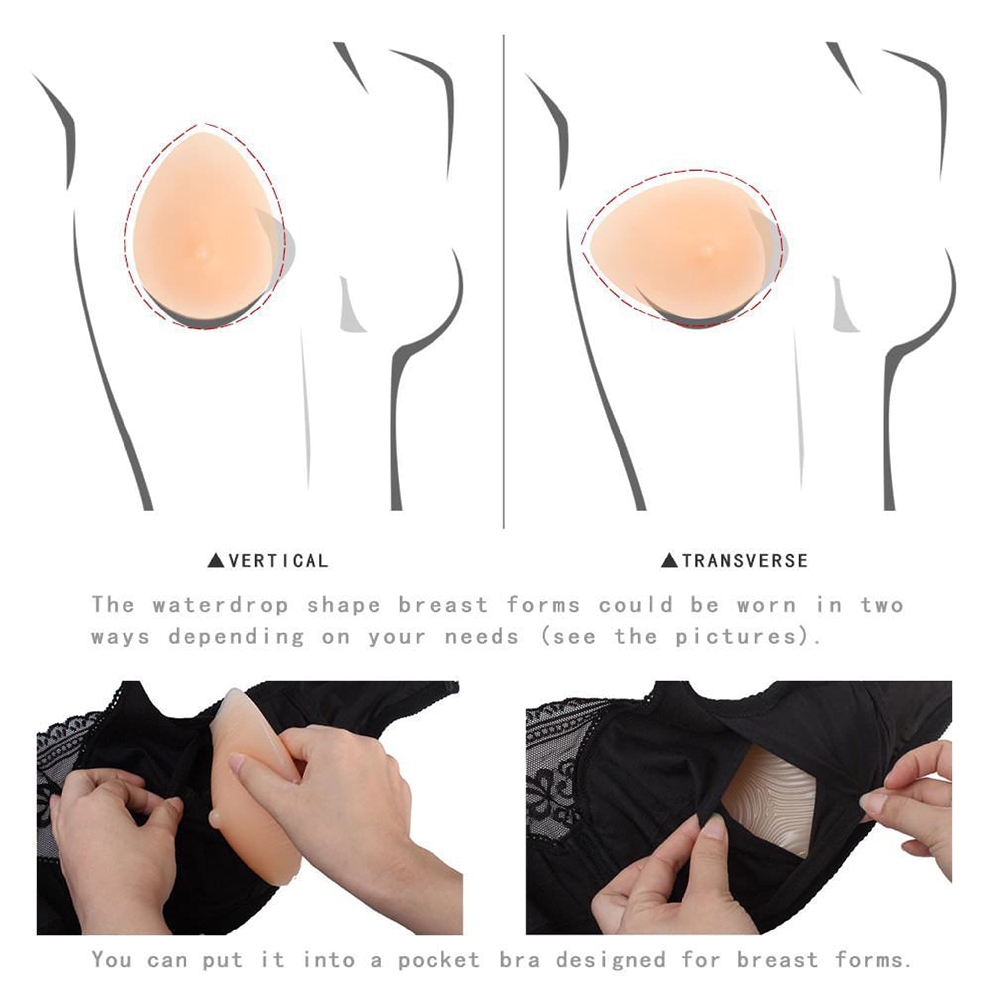 OMMITO Silicone Breast Form Mastectomy Prosthesis Bra Pad Enhancer Waterdrop Shape (1 Piece) A- Cup