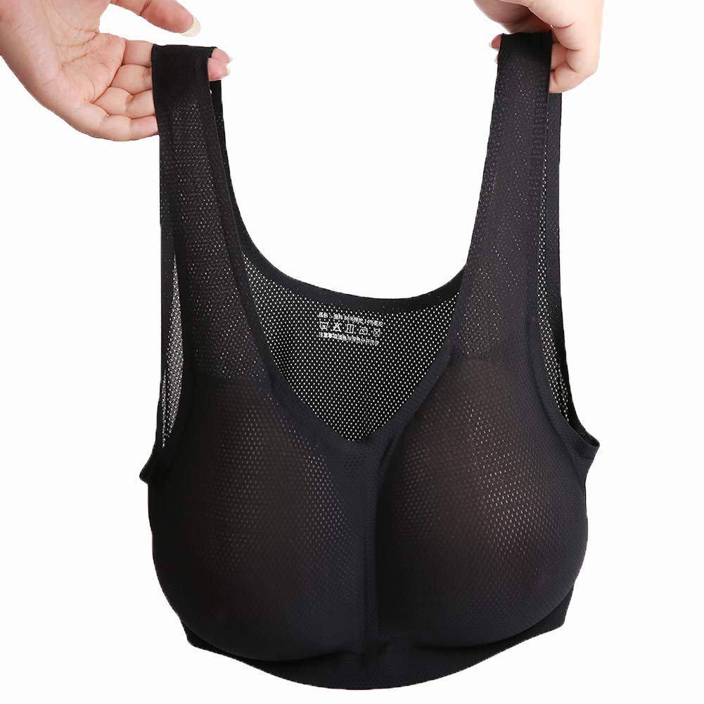 Waterdrop Silicone Breast Forms with Mesh Pocket Bra Set for Mastectomy (Black C Cup- 800g)