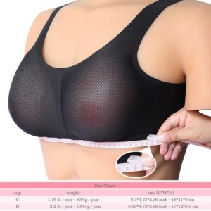 Waterdrop Silicone Breast Forms with Mesh Pocket Bra Set for Mastectomy (Black C Cup- 800g)