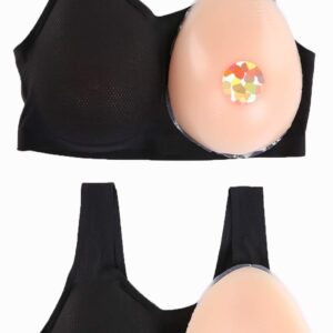 Waterdrop Silicone Breast Forms with Mesh Pocket Bra Set for Mastectomy (Black C Cup- 800g)