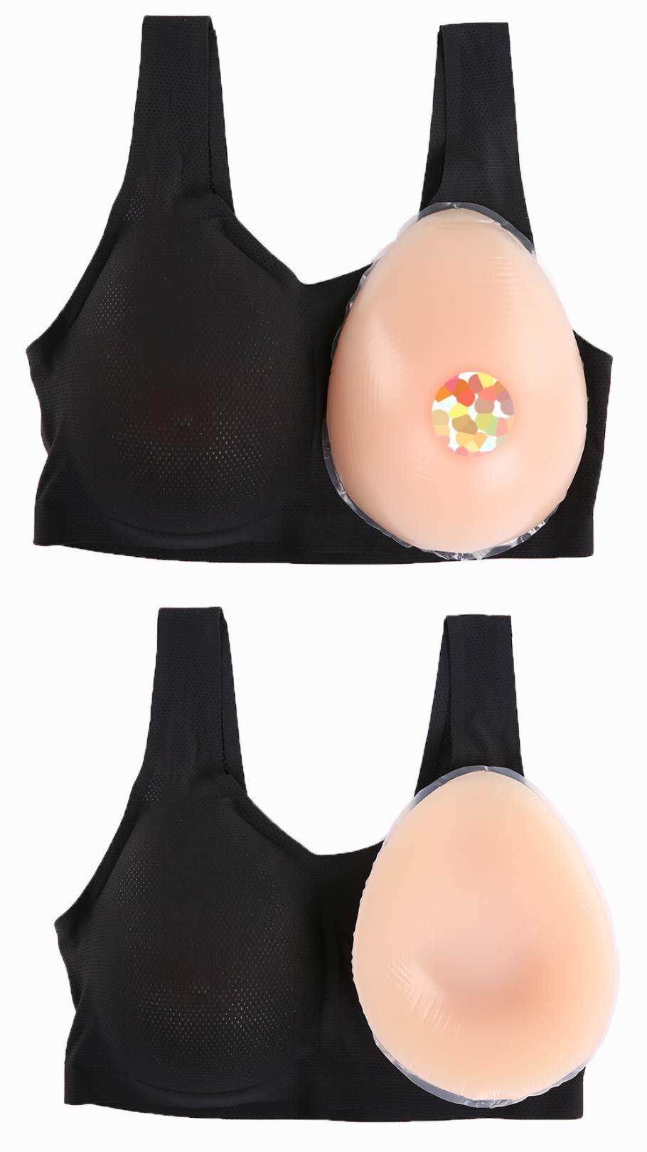 Waterdrop Silicone Breast Forms with Mesh Pocket Bra Set for Mastectomy (Black C Cup- 800g)