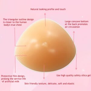 BMLen One Piece Triangle Silicone Breast Forms Mastectomy Prosthesis Bra Enhancer Inserts Concave Bra Pads (Nude 1, 600g (DD cup))