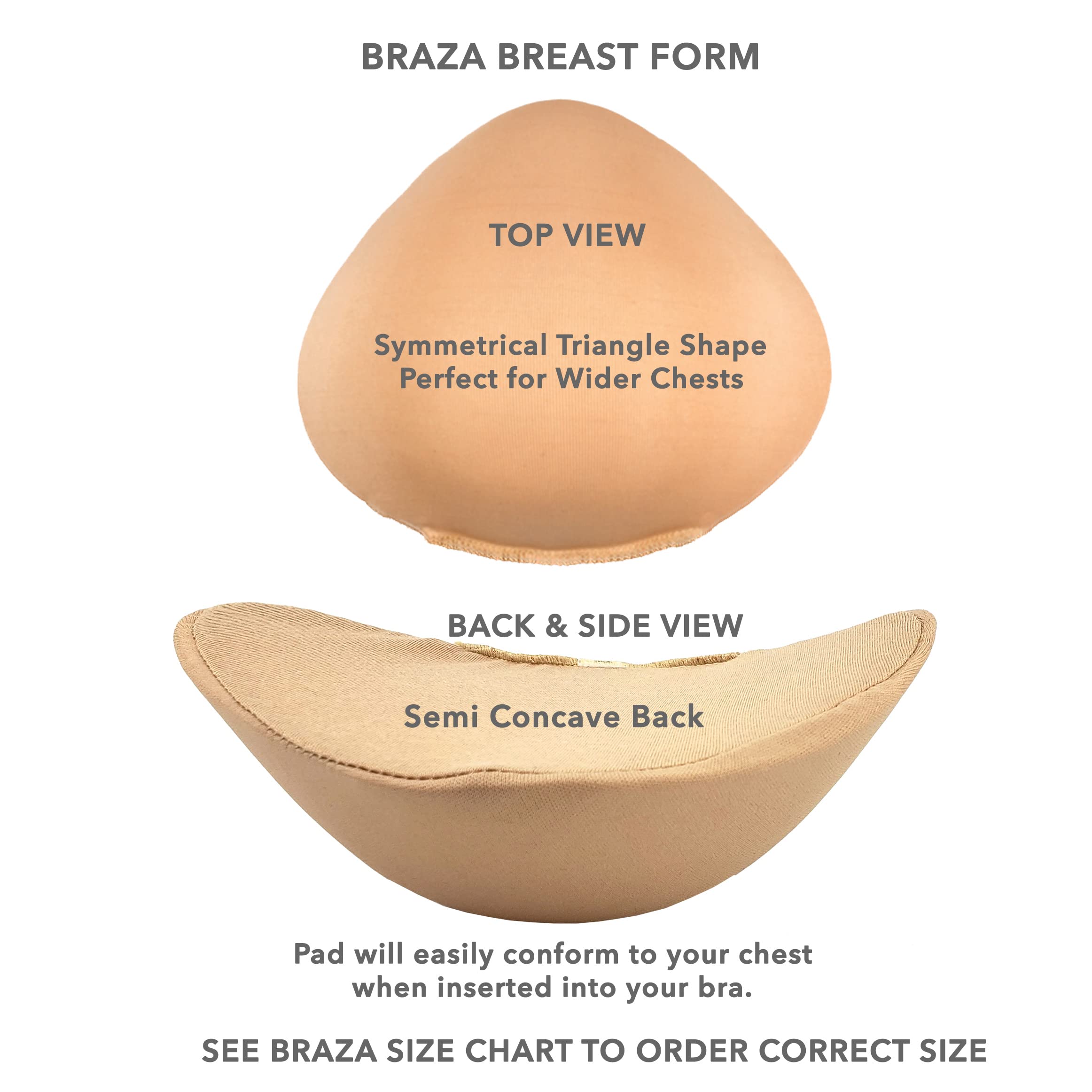 Braza - Foam Mastectomy Breast Form Prosthesis Bra Insert Pads for Swimwear - Size 4