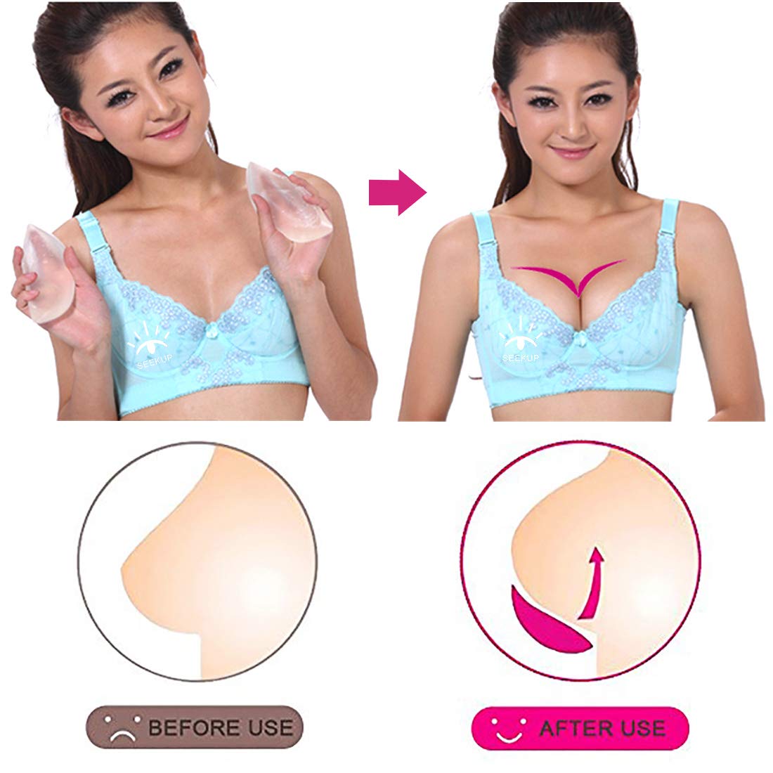 Women Soft Silicone Bra Inserts Breast Chest Enhancer Pads Push-up/Gathering for A/B/C Cup, Skin