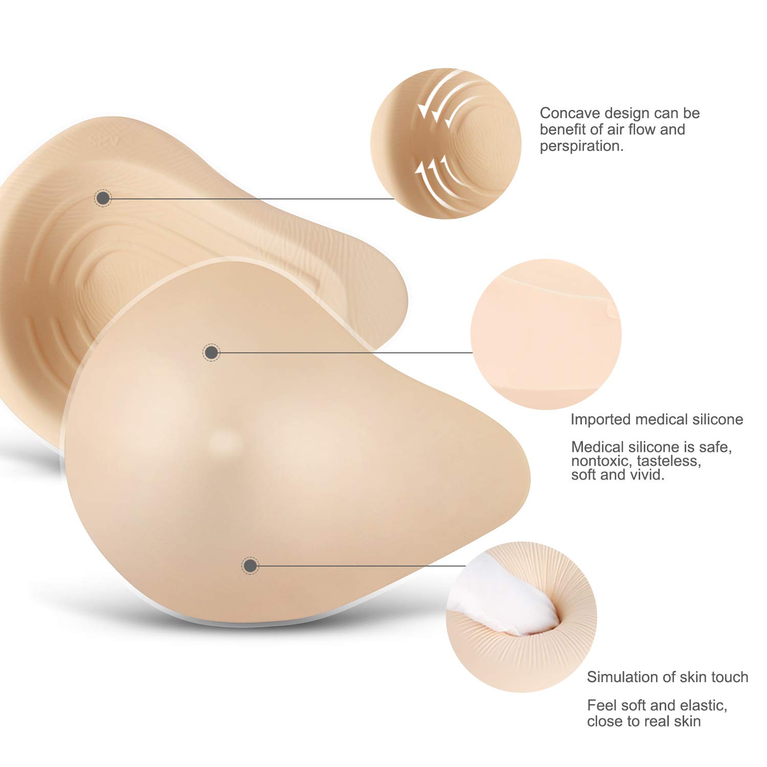 Polreta Lightweight Silicone Breast forms Silicone Breast Prosthesis for Mastectomy Right Spiral Shape Breast Only One Piece