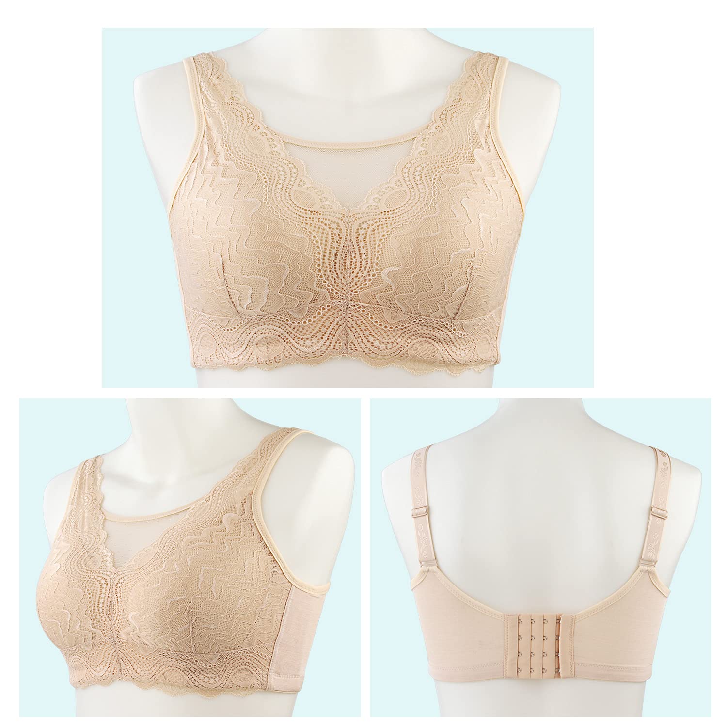 Polreta Mastectomy Bra with Pockets for Prosthesis Women Post Surgety Bra Cotton Daily Bralettes Skin