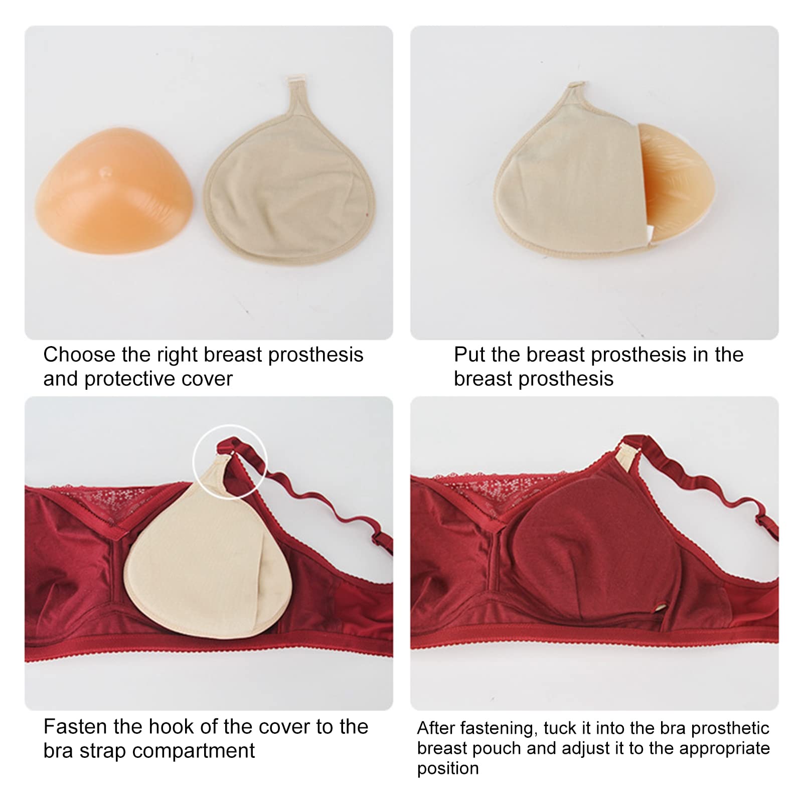 1pc Silicone Breast Forms Protective Cover, Hook Silicone Breast Protective Pockets Mastectomy Prosthesis Cover Bag - Cotton (Left)