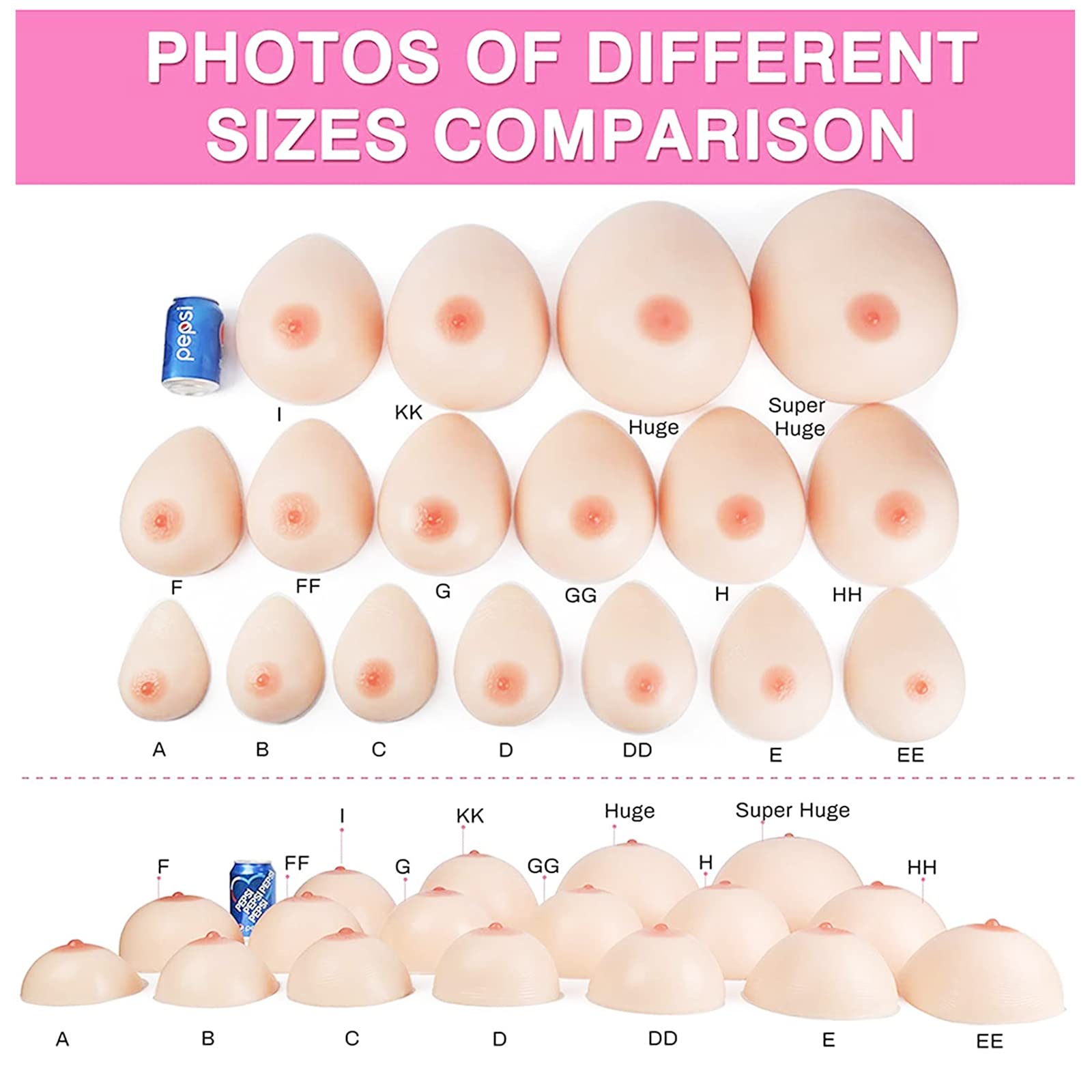 Mastectomy Prosthesis Silicone Breast Forms Self Adhesive False Boobs Women Concave Bra Enhancer Inserts for Crossdresser Transgender Cosplay,Nude,B Cup (600g/pair)