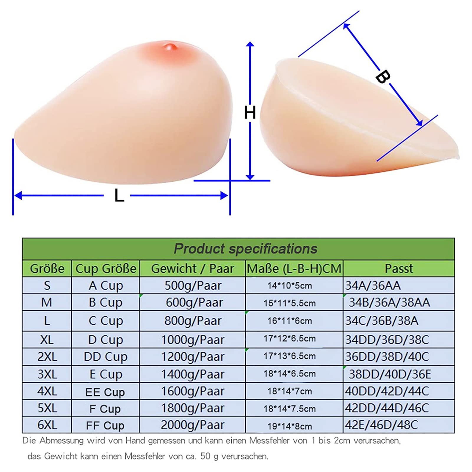 Mastectomy Prosthesis Silicone Breast Forms Self Adhesive False Boobs Women Concave Bra Enhancer Inserts for Crossdresser Transgender Cosplay,Nude,B Cup (600g/pair)