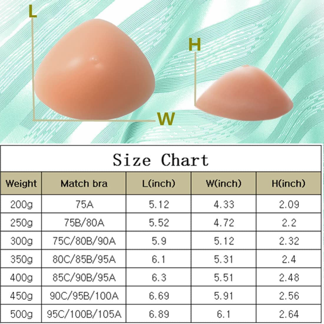 One Piece Triangle Silicone Breast Forms Mastectomy Prosthesis Bra Enhancer Inserts for Breast Cancer Patients