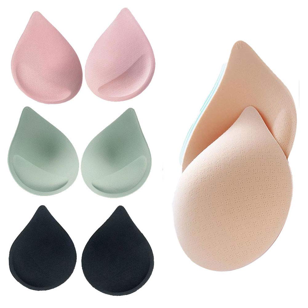 KAHIOE 1 pair teardrop shape latex breast pad Insert Women's Bra Pads Breast Enhancer Chest Push Up Cups for Swimsuits Yoga (Black, M)