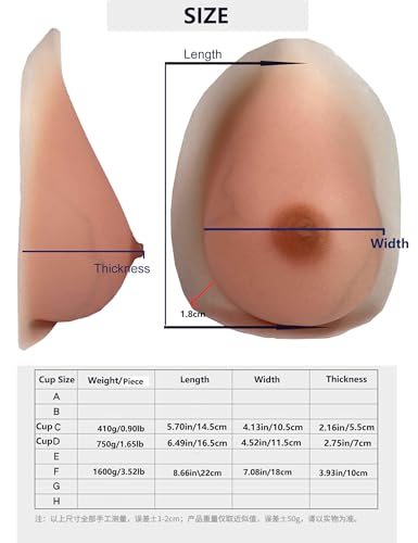 Real Skin natural BreastSilicone Breast Forms for Mastectomy Prosthesis Crossdresser Transgender (Nude, B Cup 840g)