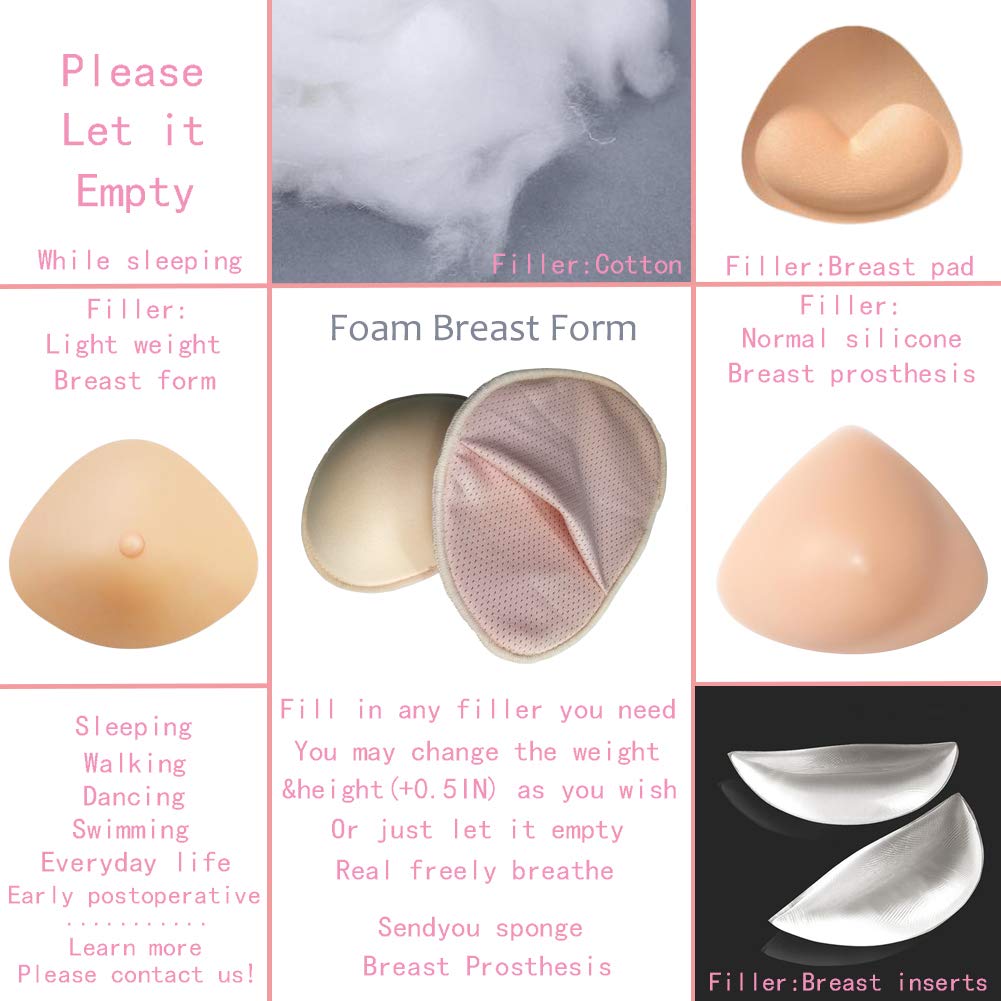 Lightweight Foam Mastectomy Breast Form for Pockets Bra Featherweight Women Triangle Breast Prosthesis (XL*1pc, Skin)