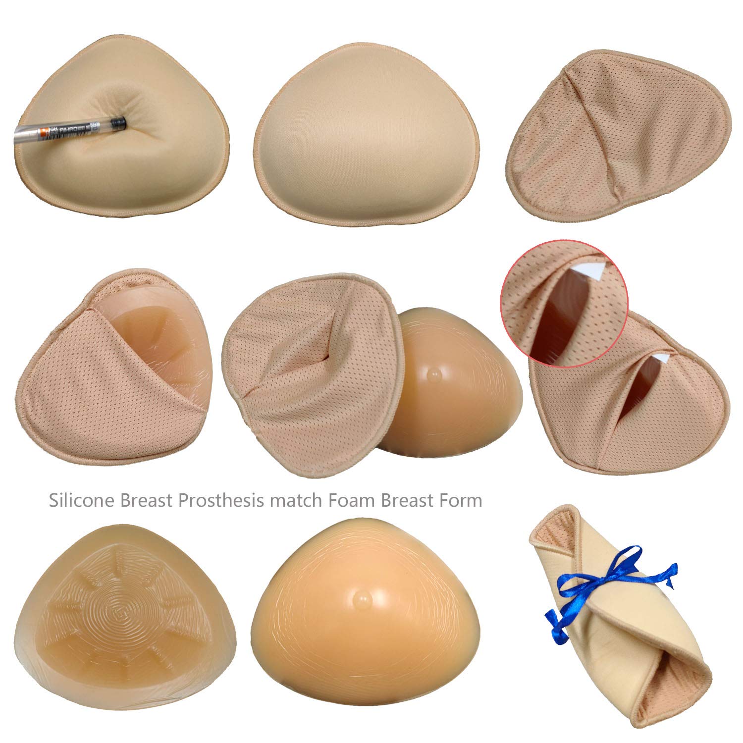 Lightweight Foam Mastectomy Breast Form for Pockets Bra Featherweight Women Triangle Breast Prosthesis (XL*1pc, Skin)