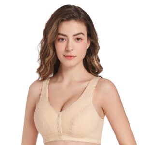 mastectomy bra for womens front closure cotton with pocket for prosthesis silicone breast form beige