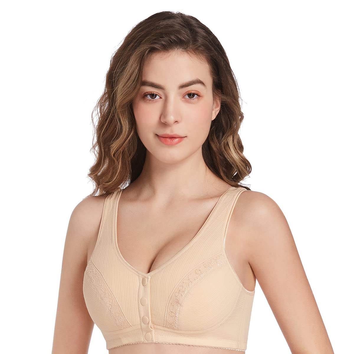 Mastectomy Bra for Womens Front Closure Cotton with Pocket for Prosthesis Silicone Breast Form Beige