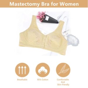 Mastectomy Bra for Womens Front Closure Cotton with Pocket for Prosthesis Silicone Breast Form Beige