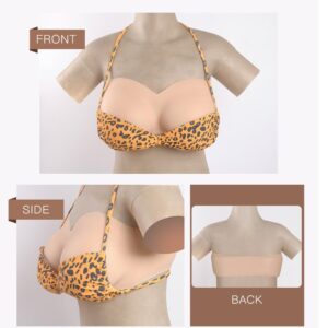 ICEVER Breast Plate Crossdressers Silicone or Cotton Filled Strapless Fake Breast Boobs B-H Cup for Cosplay Transgender (Bronze,D cup L size silicone gel filler)