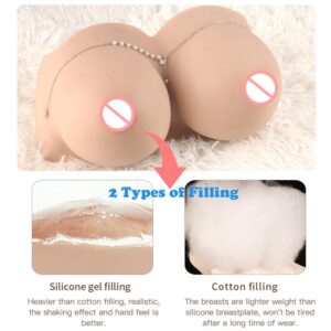 ICEVER Breast Plate Crossdressers Silicone or Cotton Filled Strapless Fake Breast Boobs B-H Cup for Cosplay Transgender (Bronze,D cup L size silicone gel filler)